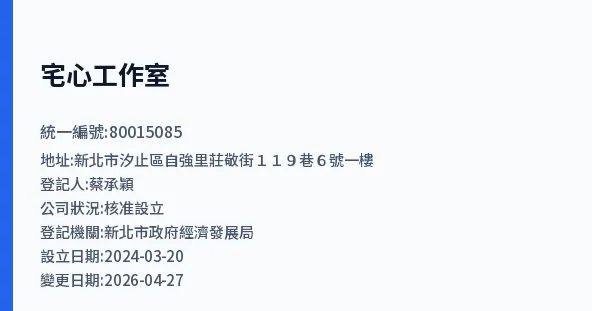 宅心工作室的照片-統編 80015085(新北市) 公司登記資料與營業項目詳細圖表