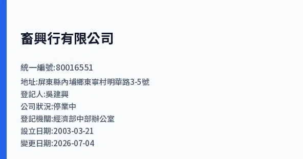 畜興行有限公司的照片-統編 80016551(屏東縣) 公司登記資料與營業項目詳細圖表