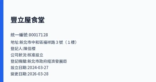 豐立屋食堂的照片-統編 80017128(新北市) 公司登記資料與營業項目詳細圖表