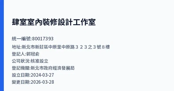 肆室室內裝修設計工作室的照片-統編 80017393(新北市) 公司登記資料與營業項目詳細圖表