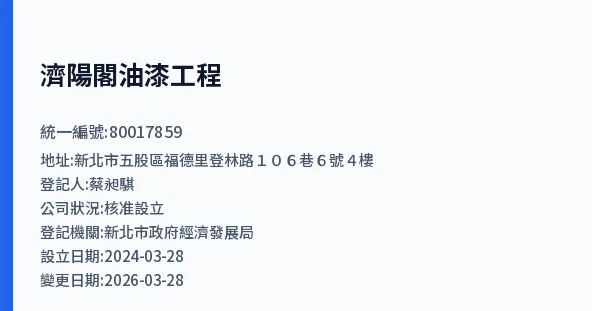 濟陽閣油漆工程的照片-統編 80017859(新北市) 公司登記資料與營業項目詳細圖表