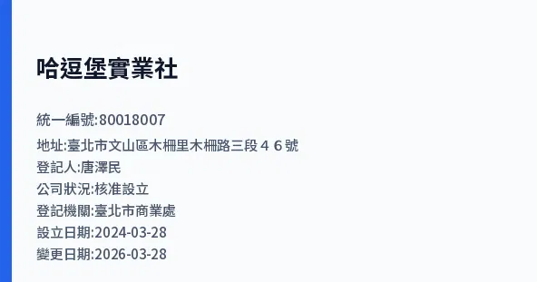 哈逗堡實業社的照片-統編 80018007(臺北市) 公司登記資料與營業項目詳細圖表