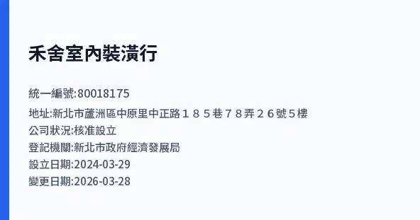 禾舍室內裝潢行的照片-統編 80018175(新北市) 公司登記資料與營業項目詳細圖表