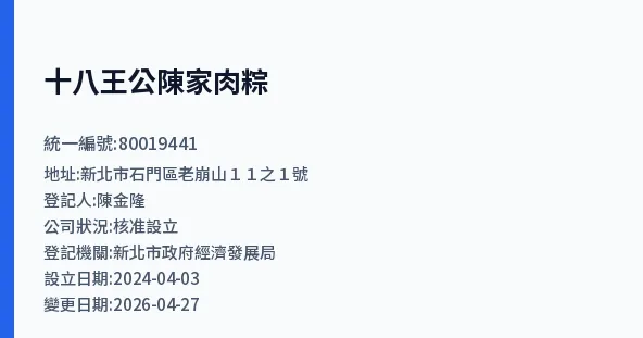 十八王公陳家肉粽的照片-統編 80019441(新北市) 公司登記資料與營業項目詳細圖表
