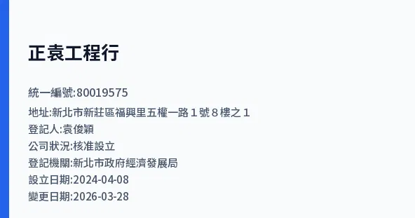 正袁工程行的照片-統編 80019575(新北市) 公司登記資料與營業項目詳細圖表