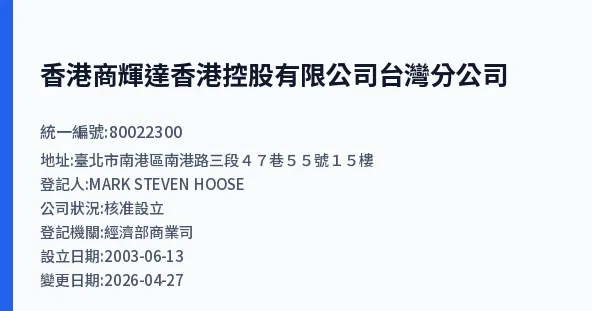香港商輝達香港控股有限公司台灣分公司的照片-統編 80022300(臺北市) 公司登記資料與營業項目詳細圖表