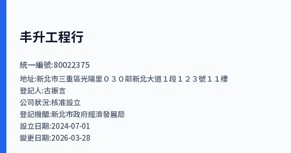 丰升工程行的照片-統編 80022375(新北市) 公司登記資料與營業項目詳細圖表