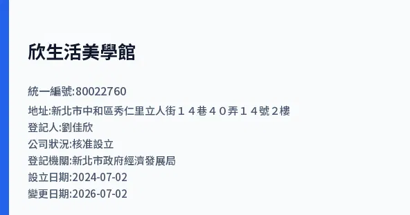 欣生活美學館的照片-統編 80022760(新北市) 公司登記資料與營業項目詳細圖表
