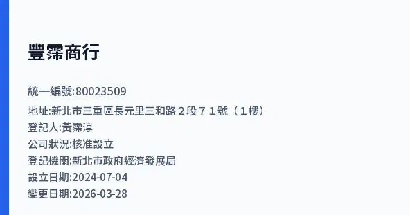 豐霈商行的照片-統編 80023509(新北市) 公司登記資料與營業項目詳細圖表