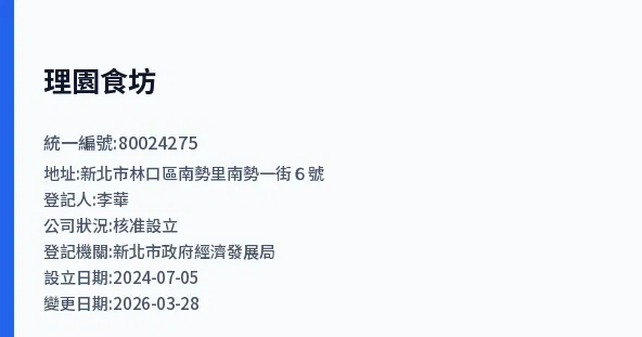 理園食坊的照片-統編 80024275(新北市) 公司登記資料與營業項目詳細圖表