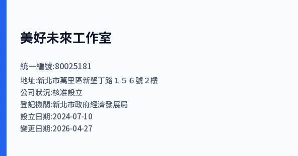 美好未來工作室的照片-統編 80025181(新北市) 公司登記資料與營業項目詳細圖表