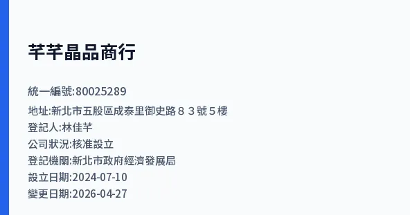 芊芊晶品商行的照片-統編 80025289(新北市) 公司登記資料與營業項目詳細圖表