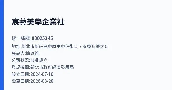 宸藝美學企業社的照片-統編 80025345(新北市) 公司登記資料與營業項目詳細圖表
