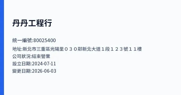 丹丹工程行的照片-統編 80025400(新北市) 公司登記資料與營業項目詳細圖表