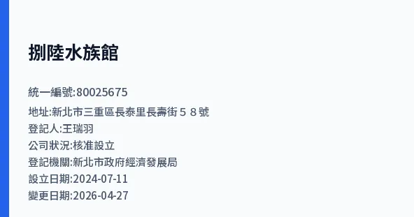 捌陸水族館的照片-統編 80025675(新北市) 公司登記資料與營業項目詳細圖表