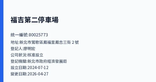 福吉第二停車場的照片-統編 80025773(新北市) 公司登記資料與營業項目詳細圖表