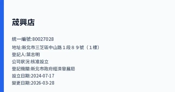 荿興店的照片-統編 80027028(新北市) 公司登記資料與營業項目詳細圖表