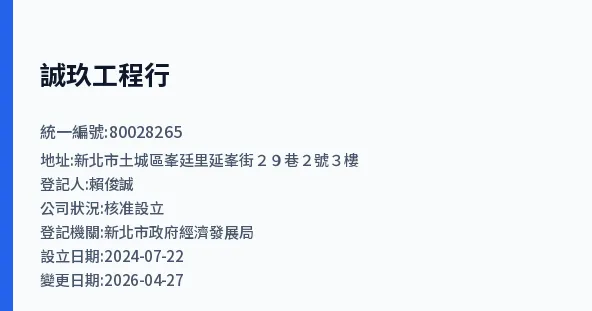 誠玖工程行的照片-統編 80028265(新北市) 公司登記資料與營業項目詳細圖表