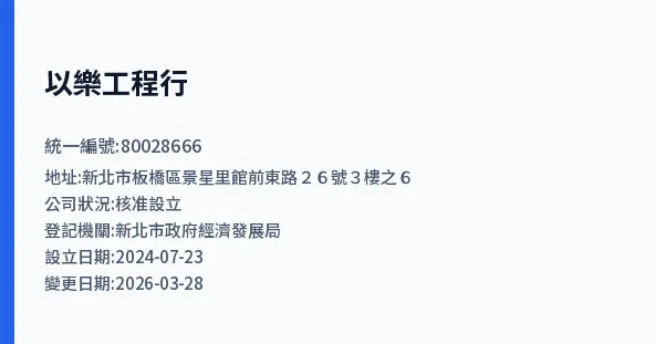 以樂工程行的照片-統編 80028666(新北市) 公司登記資料與營業項目詳細圖表