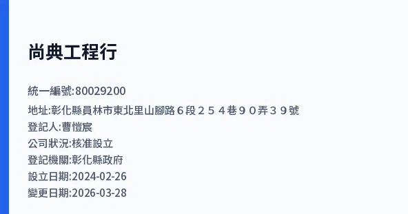 尚典工程行的照片-統編 80029200(彰化縣) 公司登記資料與營業項目詳細圖表