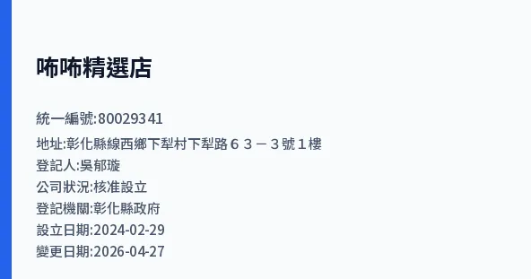 咘咘精選店的照片-統編 80029341(彰化縣) 公司登記資料與營業項目詳細圖表