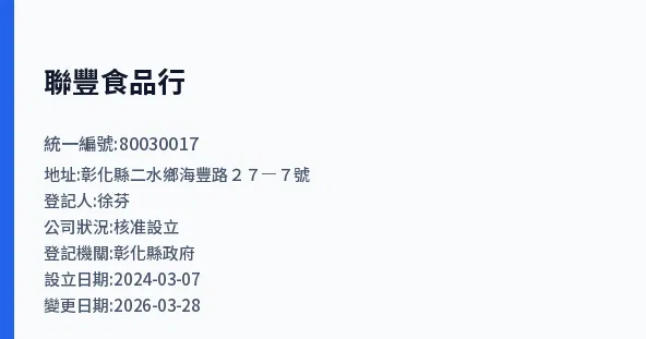 聯豐食品行的照片-統編 80030017(彰化縣) 公司登記資料與營業項目詳細圖表