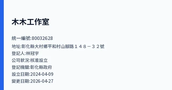 木木工作室的照片-統編 80032628(彰化縣) 公司登記資料與營業項目詳細圖表