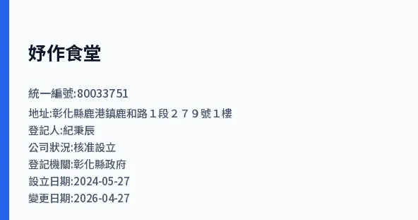 妤作食堂的照片-統編 80033751(彰化縣) 公司登記資料與營業項目詳細圖表