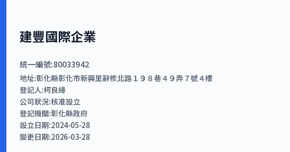 建豐國際企業的照片-統編 80033942(彰化縣) 公司登記資料與營業項目詳細圖表