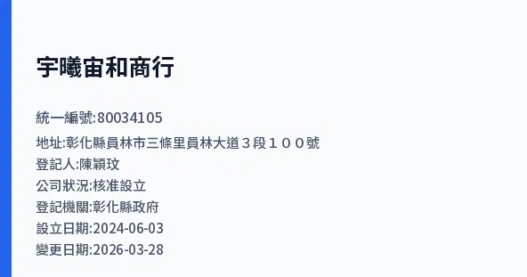 宇曦宙和商行的照片-統編 80034105(彰化縣) 公司登記資料與營業項目詳細圖表