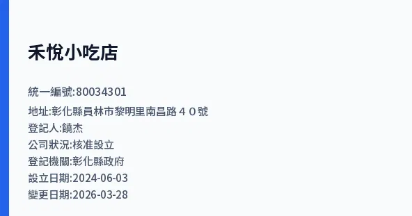 禾悅小吃店的照片-統編 80034301(彰化縣) 公司登記資料與營業項目詳細圖表