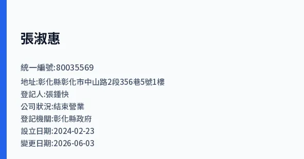 張淑惠的照片-統編 80035569(彰化縣) 公司登記資料與營業項目詳細圖表