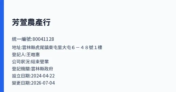 芳萱農產行的照片-統編 80041128(雲林縣) 公司登記資料與營業項目詳細圖表