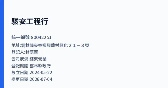 駿安工程行的照片-統編 80042251(雲林縣) 公司登記資料與營業項目詳細圖表