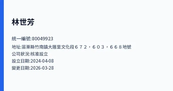 林世芳的照片-統編 80049923(苗栗縣) 公司登記資料與營業項目詳細圖表