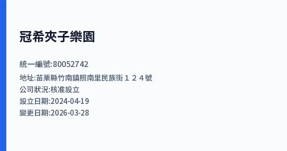 冠希夾子樂園的照片-統編 80052742(苗栗縣) 公司登記資料與營業項目詳細圖表