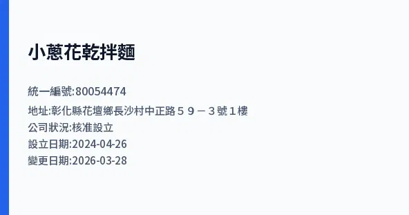 小蔥花乾拌麵的照片-統編 80054474(彰化縣) 公司登記資料與營業項目詳細圖表