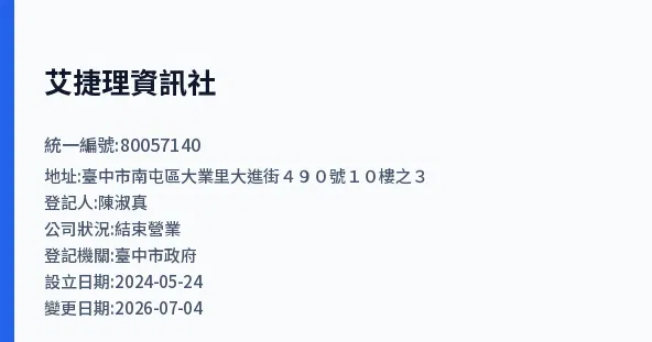 艾捷理資訊社的照片-統編 80057140(臺中市) 公司登記資料與營業項目詳細圖表