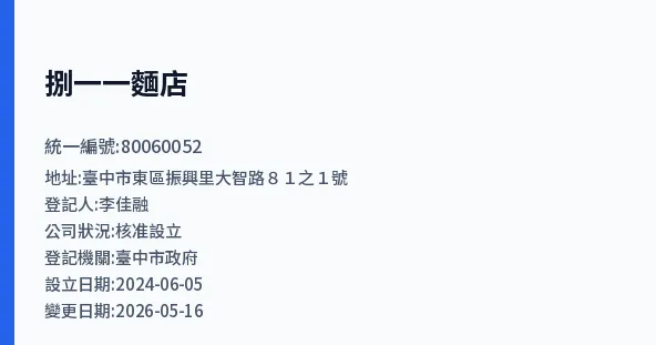 捌一一麵店的照片-統編 80060052(臺中市) 公司登記資料與營業項目詳細圖表