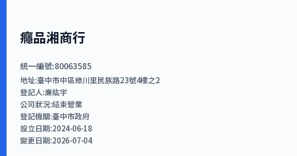 癮品湘商行的照片-統編 80063585(臺中市) 公司登記資料與營業項目詳細圖表