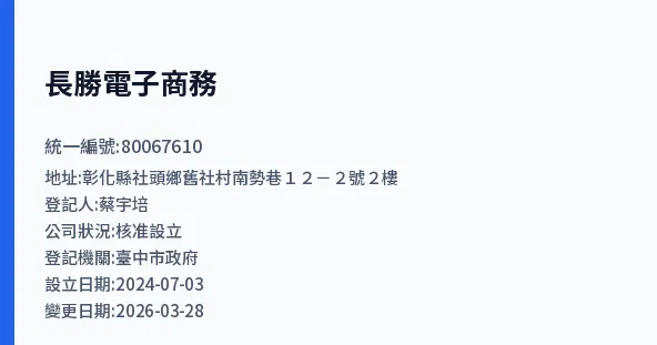 長勝電子商務的照片-統編 80067610(彰化縣) 公司登記資料與營業項目詳細圖表