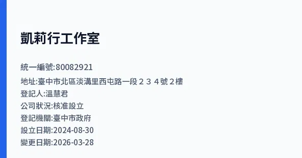 凱莉行工作室的照片-統編 80082921(臺中市) 公司登記資料與營業項目詳細圖表
