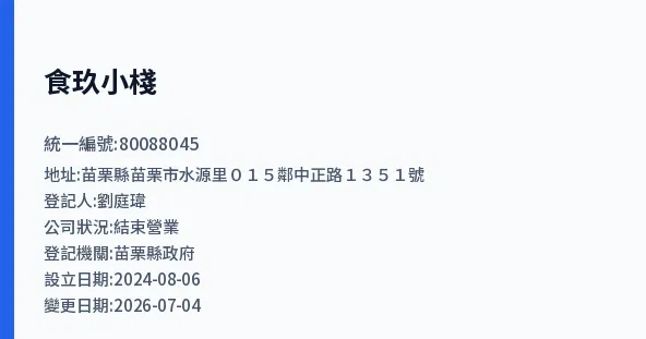 食玖小棧的照片-統編 80088045(苗栗縣) 公司登記資料與營業項目詳細圖表