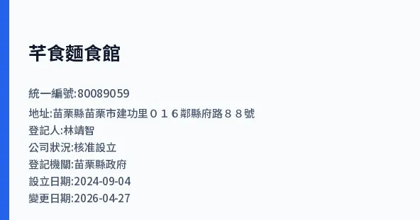 芊食麵食館的照片-統編 80089059(苗栗縣) 公司登記資料與營業項目詳細圖表