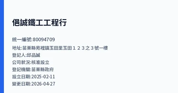 俋誠鐵工工程行的照片-統編 80094709(苗栗縣) 公司登記資料與營業項目詳細圖表