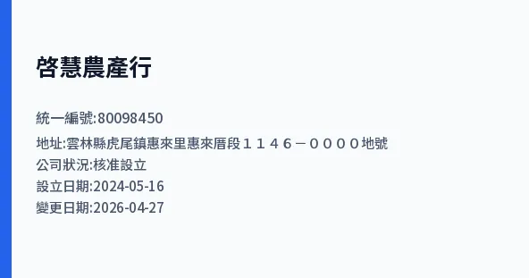 啓慧農產行的照片-統編 80098450(雲林縣) 公司登記資料與營業項目詳細圖表