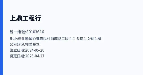 上鼎工程行的照片-統編 80103616(彰化縣) 公司登記資料與營業項目詳細圖表