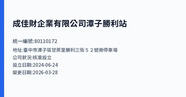 成佳財企業有限公司潭子勝利站的照片-統編 80110172(臺中市) 公司登記資料與營業項目詳細圖表