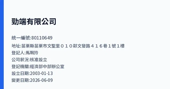 勁端有限公司的照片-統編 80110649(苗栗縣) 公司登記資料與營業項目詳細圖表