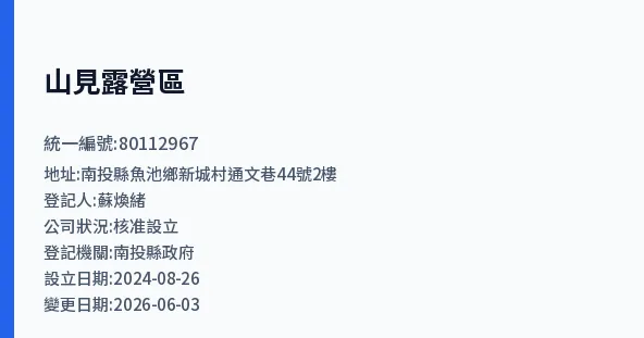 山見露營區的照片-統編 80112967(南投縣) 公司登記資料與營業項目詳細圖表